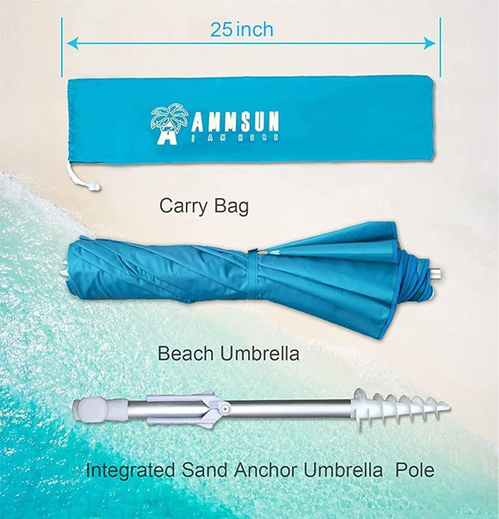 AMMSUN 6ft Travel Folded Beach Umbrella,Sky blue | AMMSUN Beach Umbrella