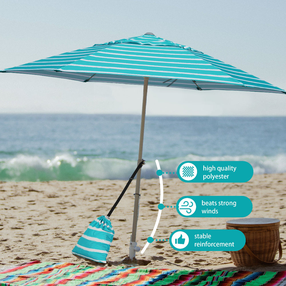 AMMSUN 8ft Heavy Duty Commercial Grade Beach Umbrella, Teal White ...