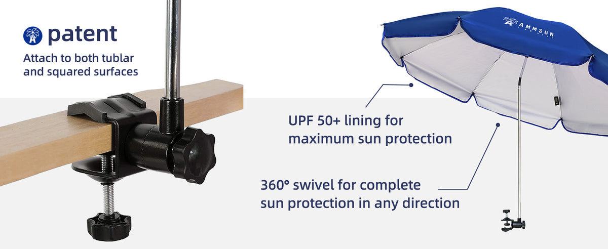 AMMSUN 52 inches Chair Umbrella with Universal Clamp,Clip-On Umbrella ...