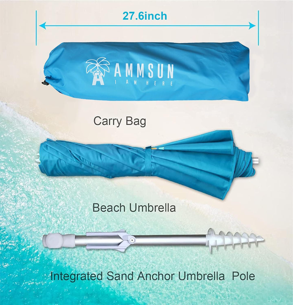 AMMSUN 6.5ft Travel Folded Beach Umbrella,Sky Blue | AMMSUN Beach Umbrella